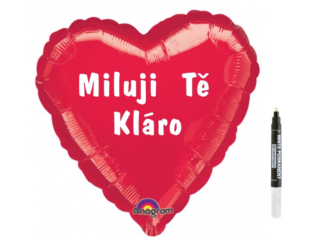 Balónek srdce červené + bílý fix na balónek - balonky.cz