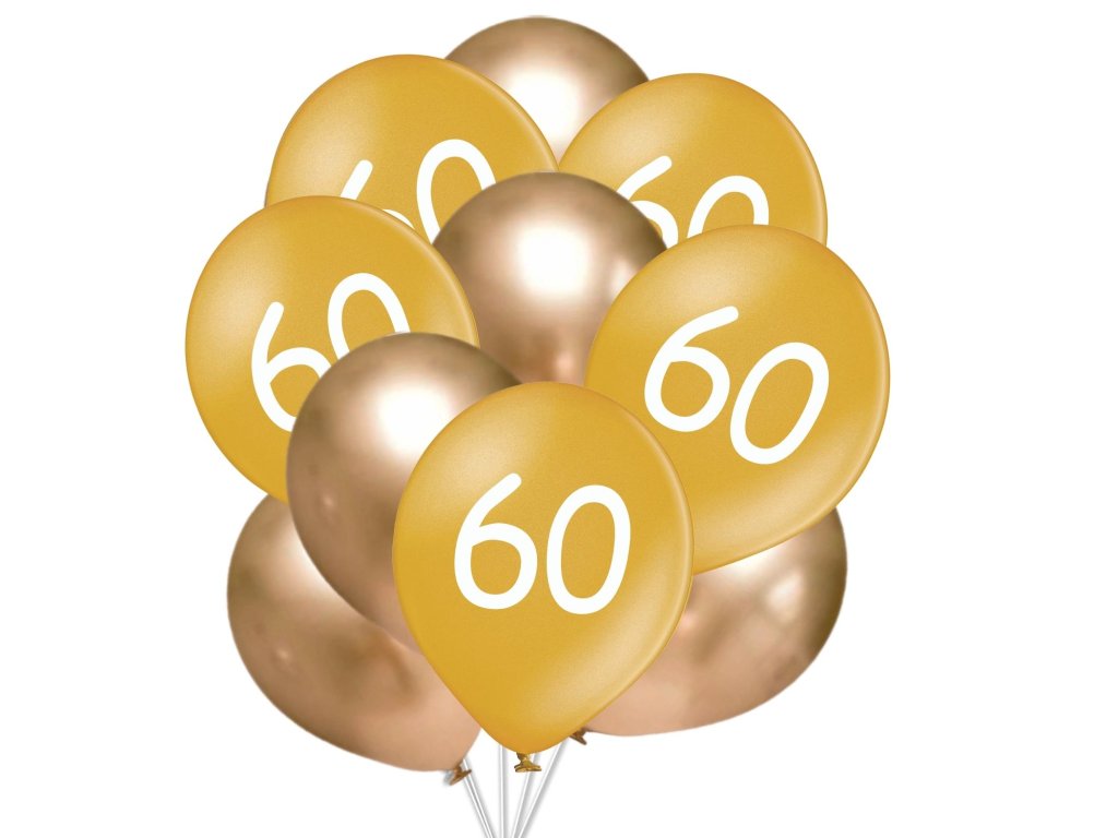 Balónky 60 narozeniny zlaté 10 ks 30 cm mix - balonky.cz