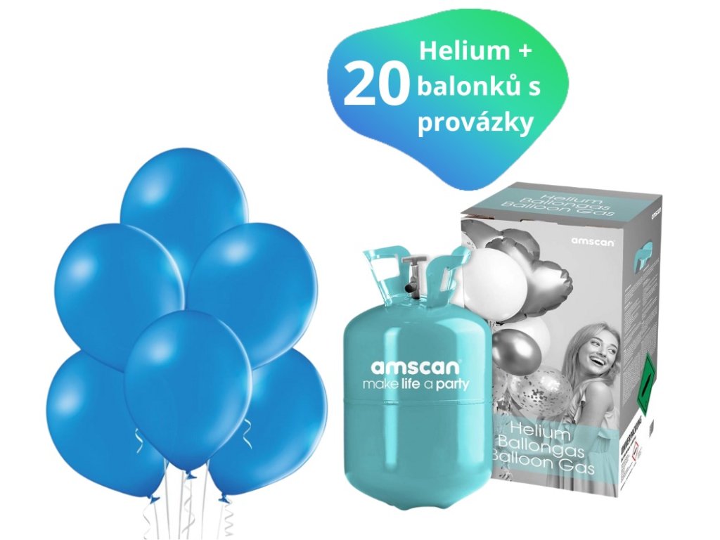 Helium sada + balónky 20 ks modré - balonky.cz