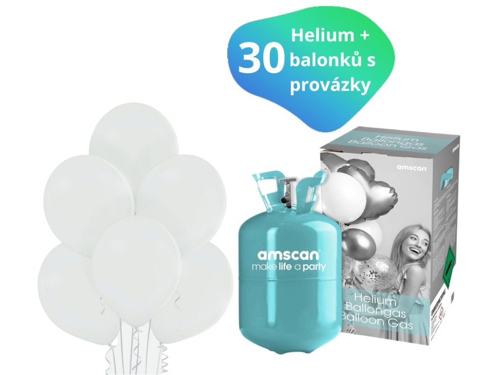 Helium sada + balónky 30 ks bílé - balonky.cz