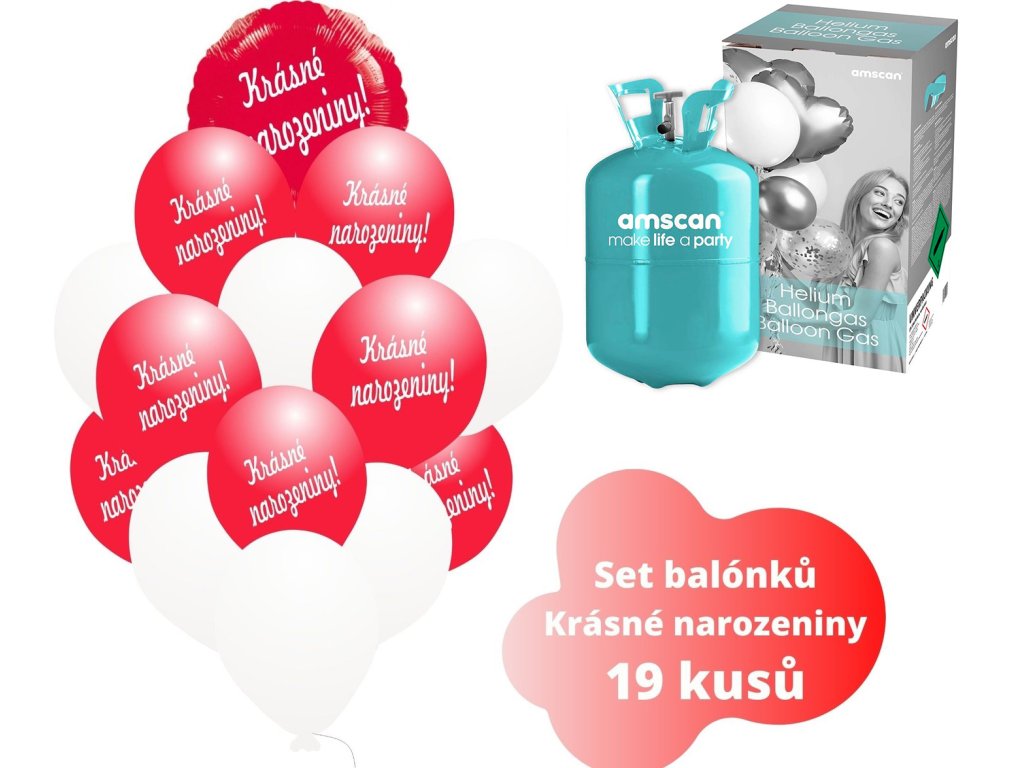 Helium sada - kruh červený a balónky s českým potiskem KRÁSNÉ ...