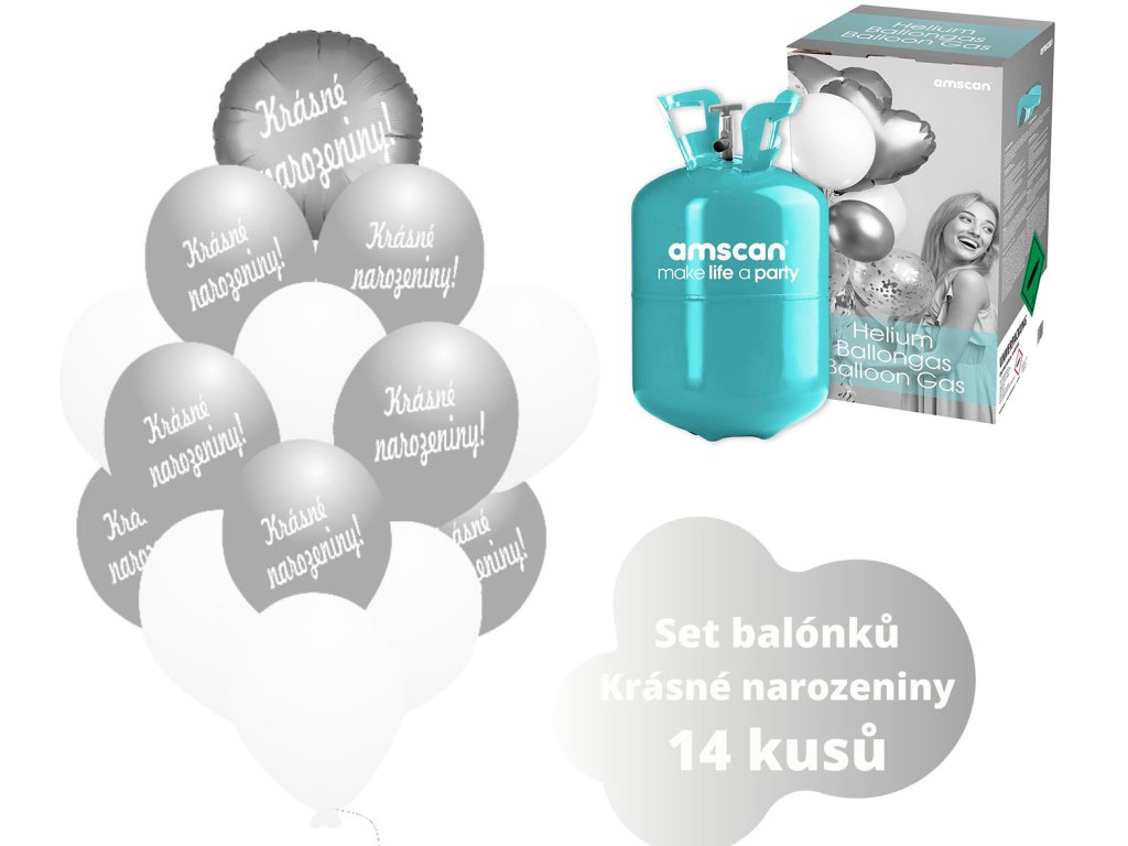 Helium sada - kruh stříbrný a balónky s českým potiskem KRÁSNÉ ...