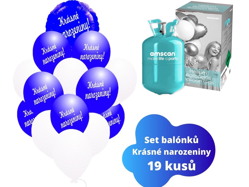 Helium sada - kruh tmavomodrý a balónky s českým potiskem KRÁSNÉ ...