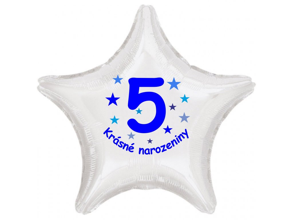 Krásné 5. narozeniny fóliový balónek hvězda pro kluky - balonky.cz