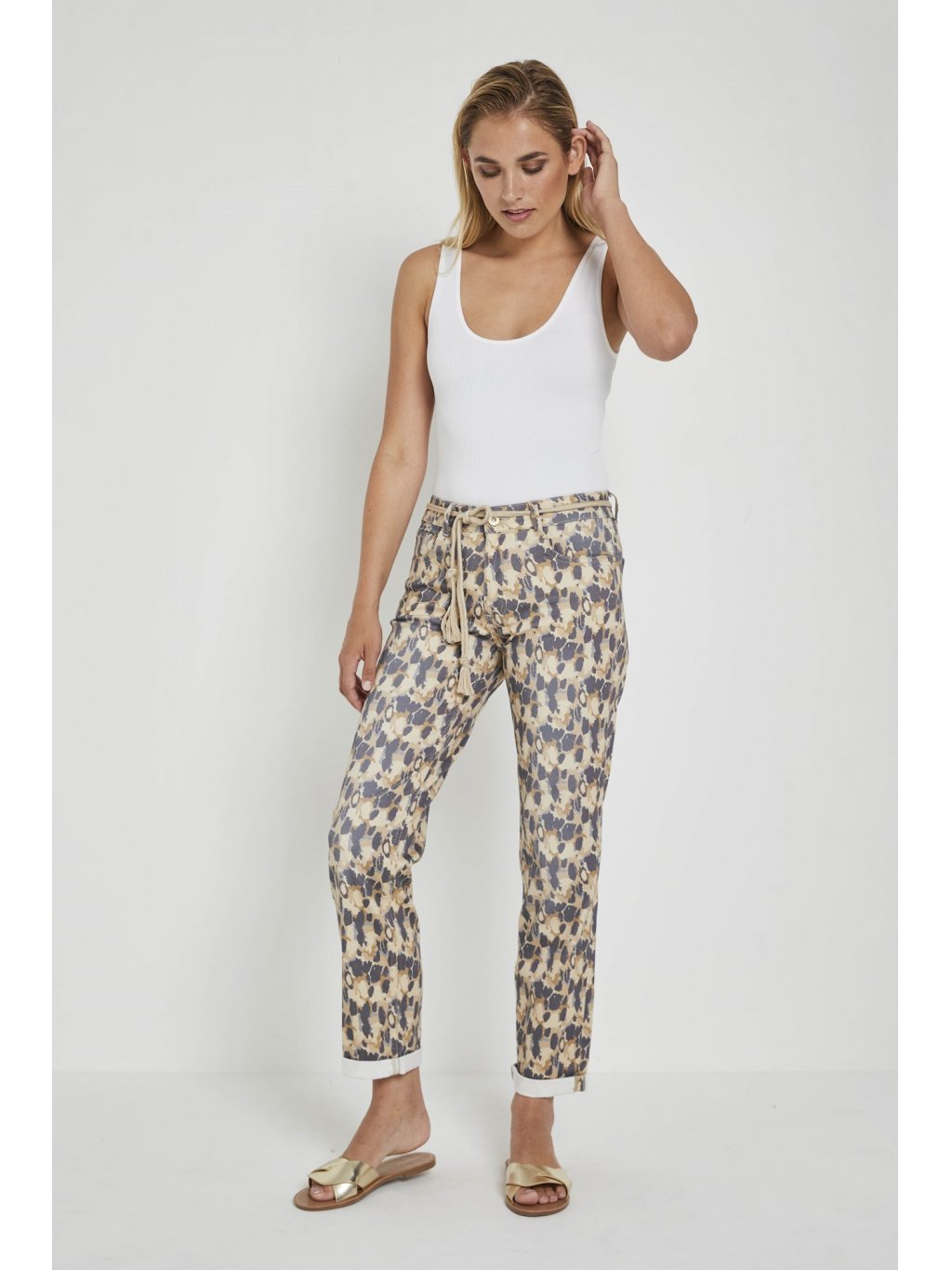 Kalhoty Para Mi Bobby 204091 - 136 béžové vzorované - LA GABRIELLA