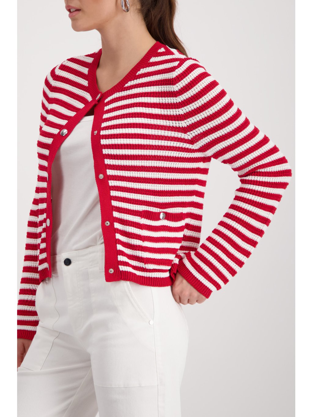 Svetr Monari 410216 červeno bílý pruh cardigan - LA GABRIELLA