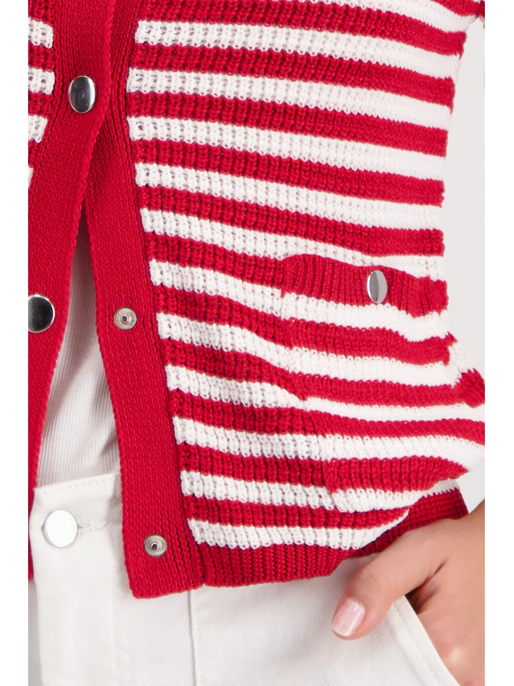 Svetr Monari 410216 červeno bílý pruh cardigan - LA GABRIELLA