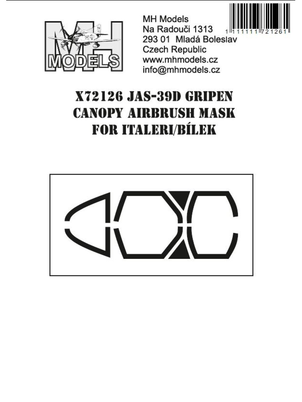 JAS-39D Gripen canopy airbrush mask for Italeri/Bílek - MH Models