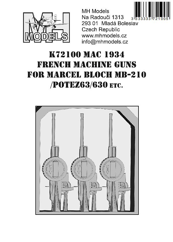 1:72 MAC 1934 French machine guns for MB-210,Potez 63/630 etc