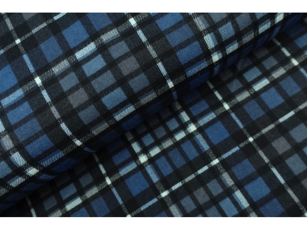 Bavlněný flanel - Skotská kostka modrá/černá | Mojelátky.cz