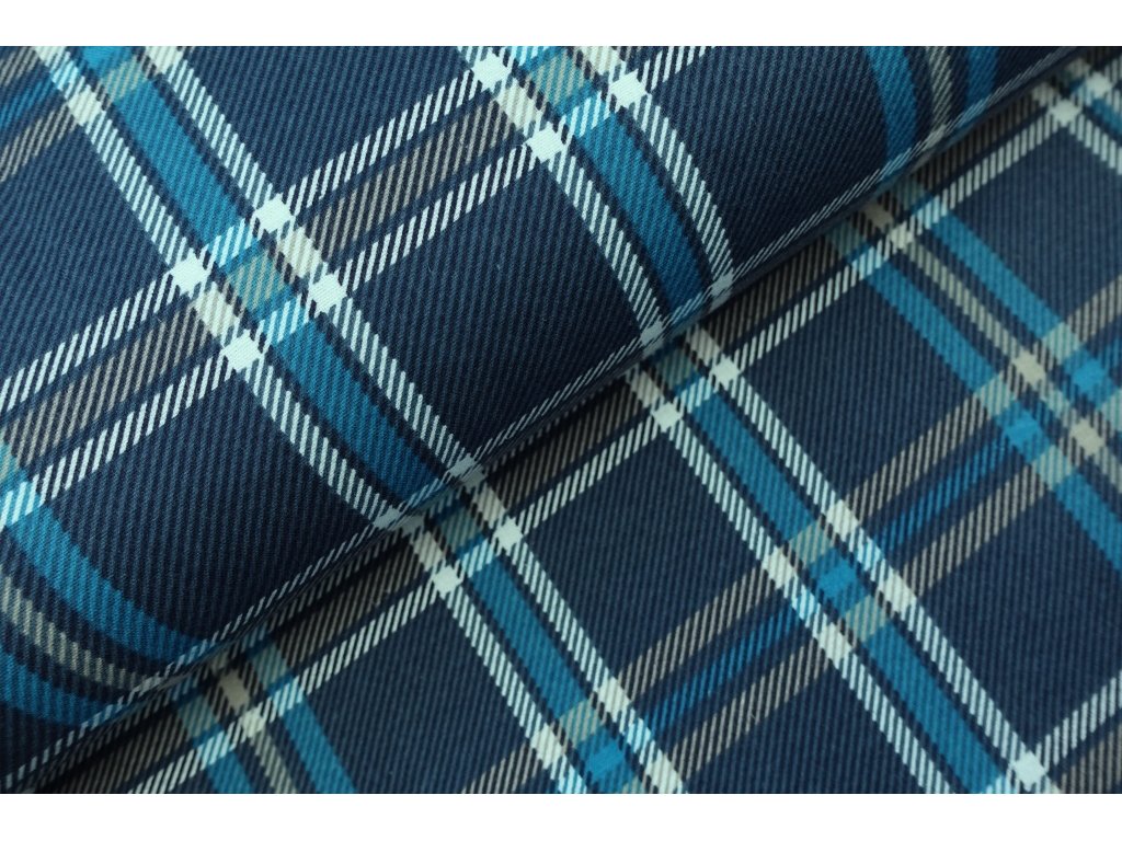 Bavlněný flanel - Skotská kostka modrá/tyrkys | Mojelátky.cz