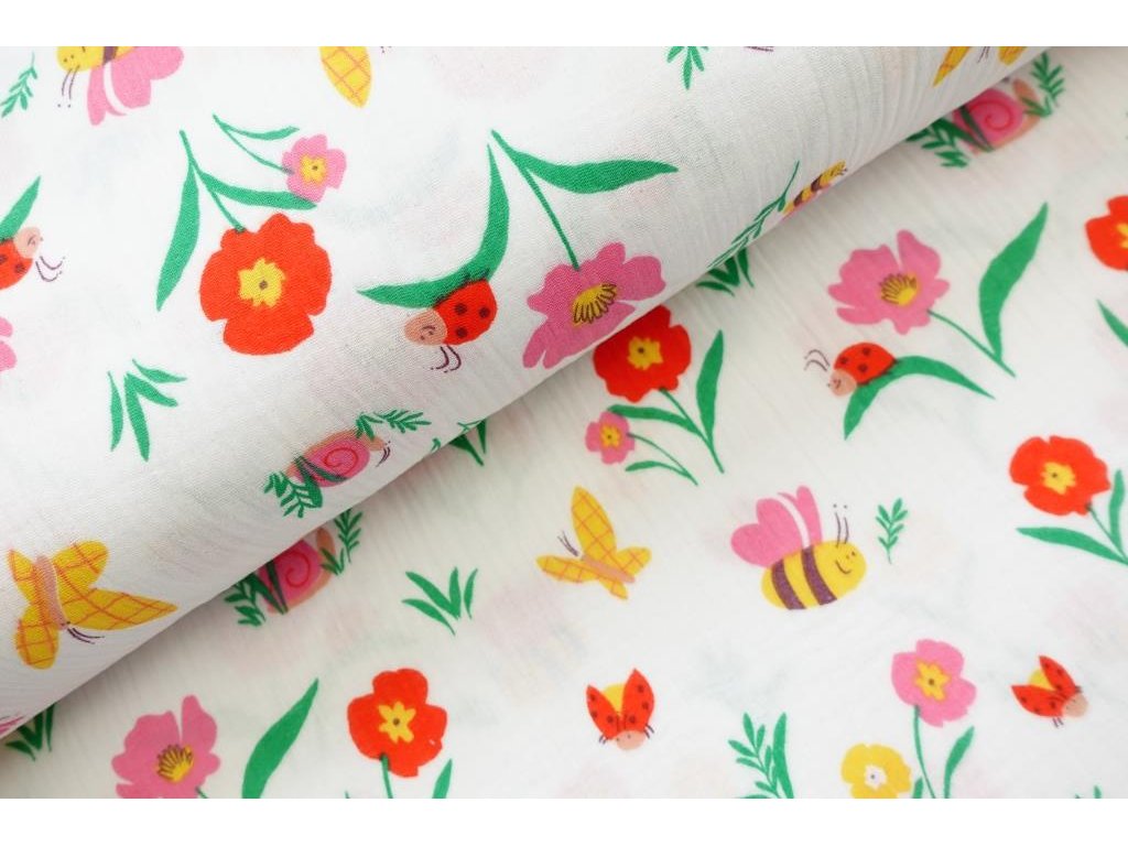 Dvojitá gázovina / mušelín - Život na louce | Mojelátky.cz