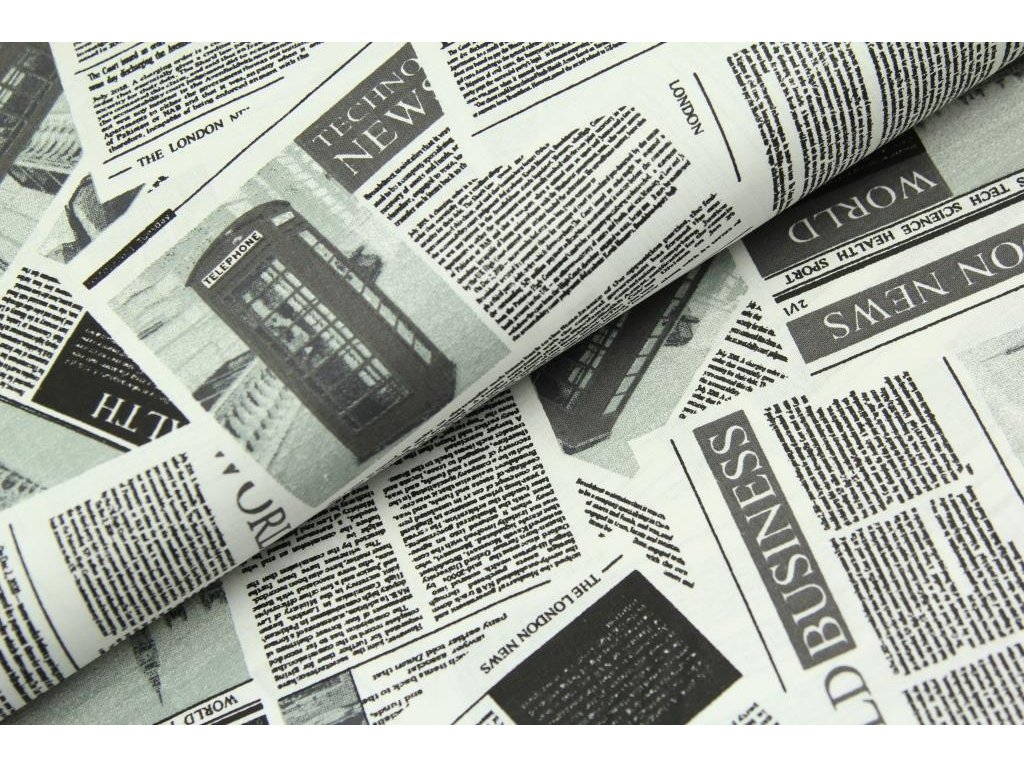 Bavlněná látka / plátno - Noviny černý text na bílé | Mojelátky.cz