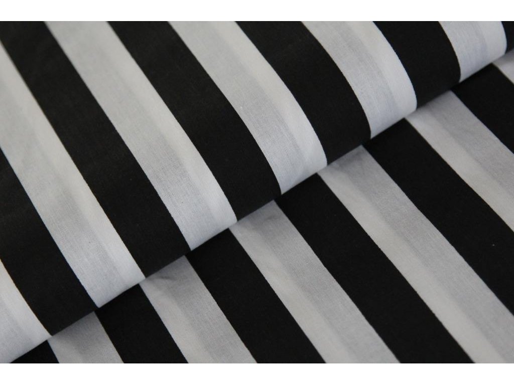 Bavlněná látka / plátno - černý pruh široký - Mojelátky.cz