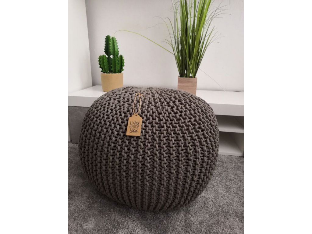 Pletený puff Mokka (kávová) - NajRys handmade