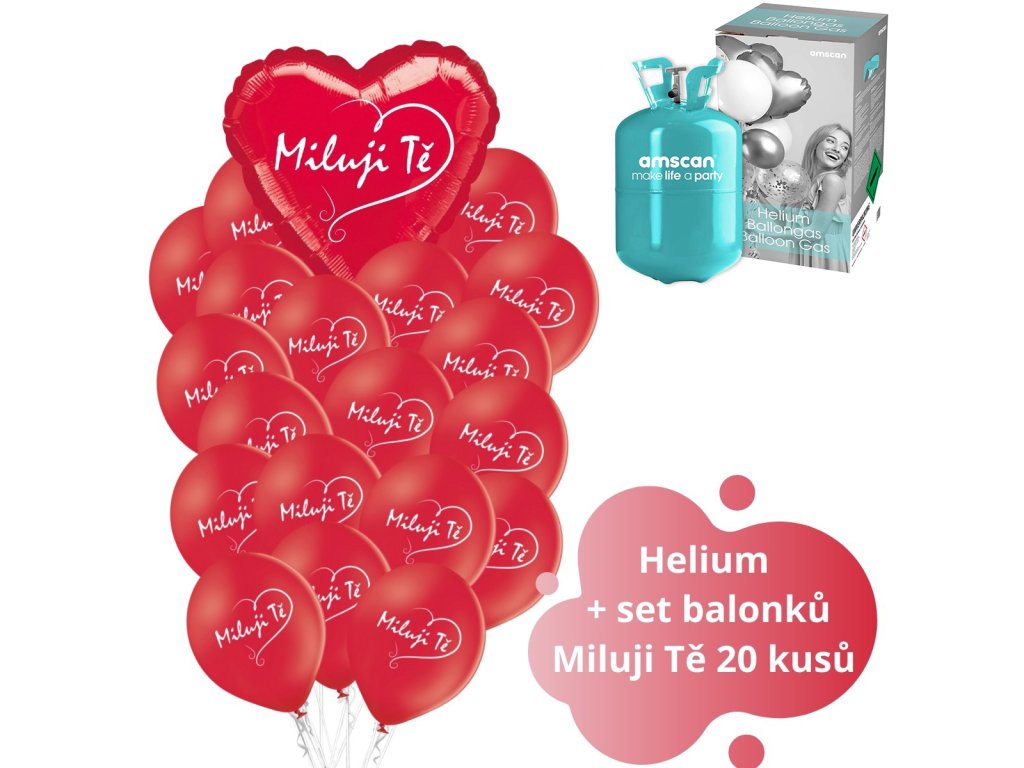Helium sada - červené balónky s českým potiskem Miluji Tě - Narozeniny ...