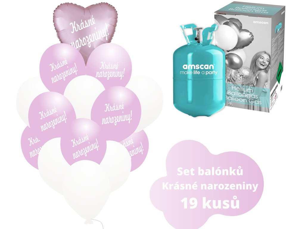 Helium sada - srdce světlerůžové a balónky s českým potiskem KRÁSNÉ ...